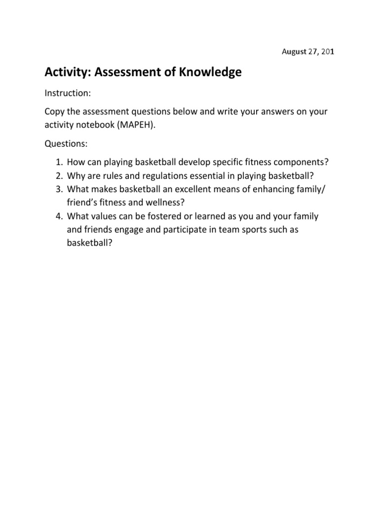 Basketball Fitness Assessment Questions | PDF | Sports & Recreation