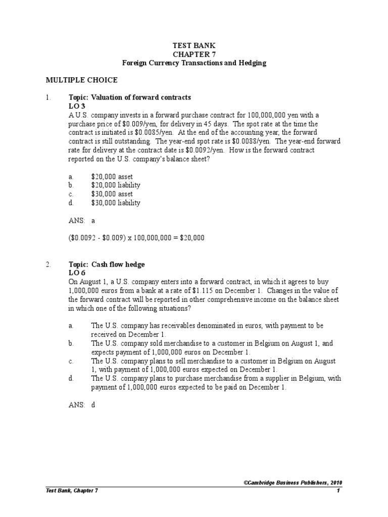 Advanced Accounting Test Bank Chapter 07 Susan Hamlen PDF | PDF | Hedge ...