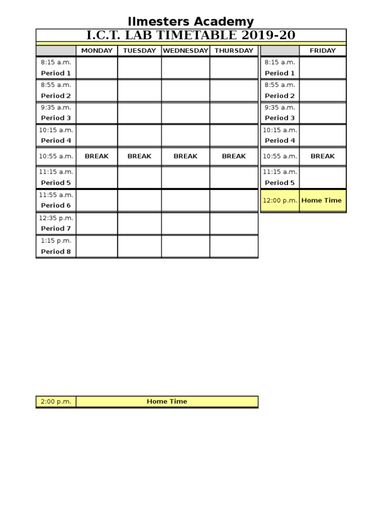 Ilmesters Academy I.C.T. LAB TIMETABLE 2019-20: Monday Tuesday ...
