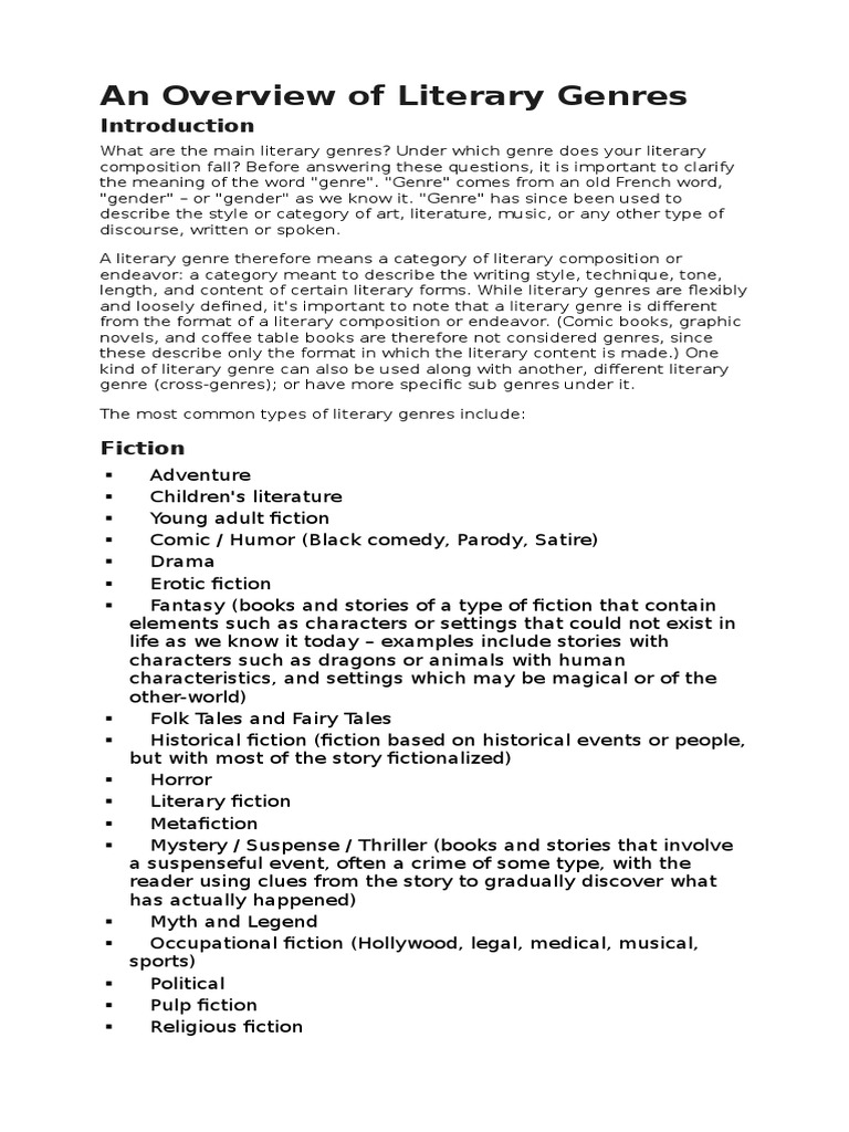 An Overview of Literary Genres | PDF | Genre | Narrative