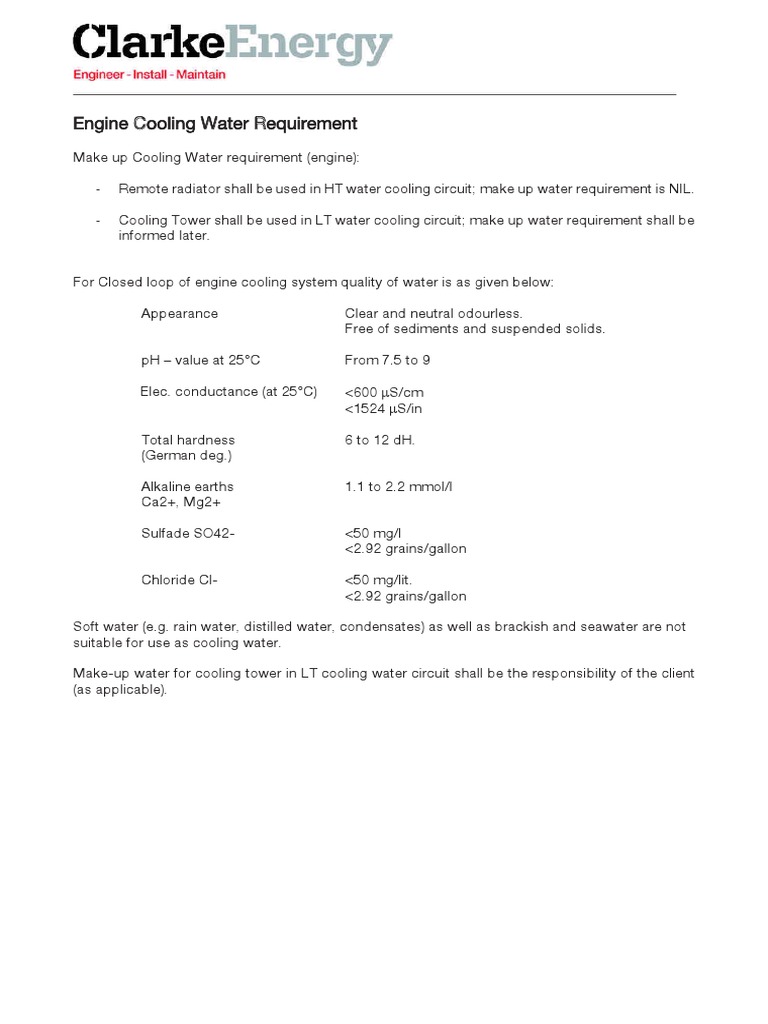 Engine Cooling Water Requirement | PDF | Cooking, Food & Wine