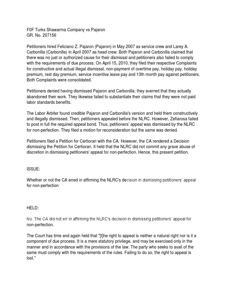 Turks Shawarma Dismissal Case Ruling | PDF | Surety Bond | Arbitration