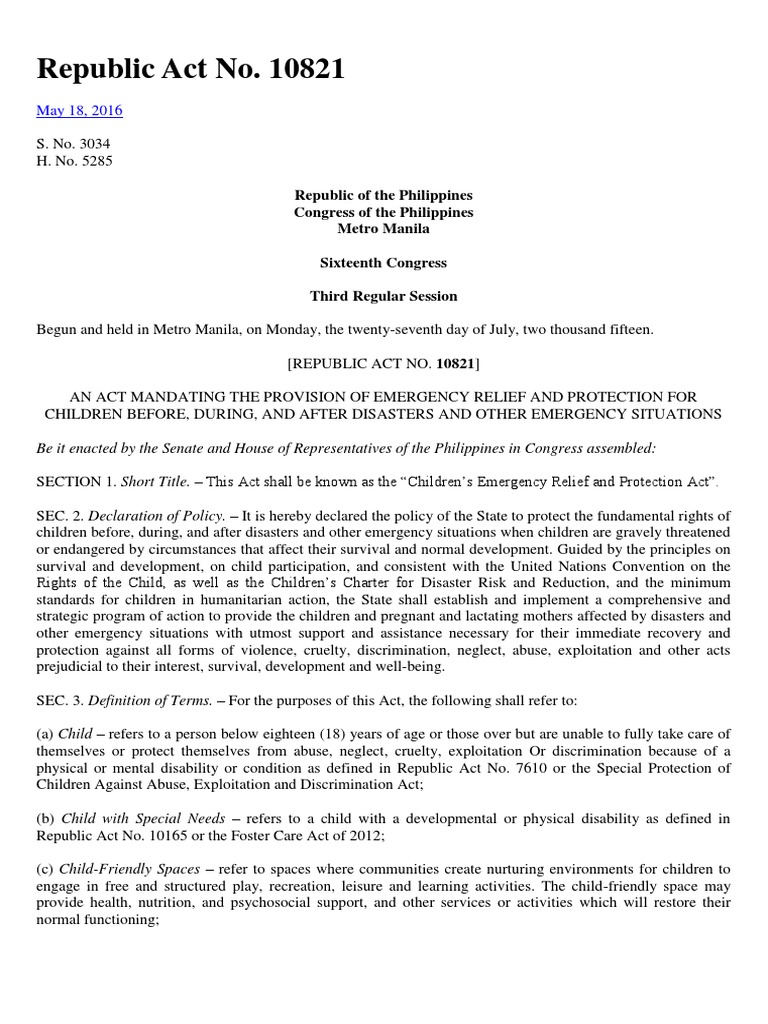 Republic Act No. 10821 | PDF | Hazards | Government