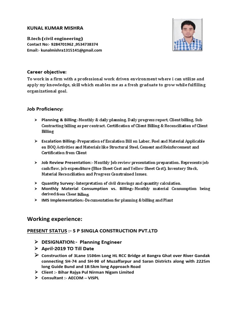 CV of Kunal Kumar Mishra | Download Free PDF | Engineering | Business
