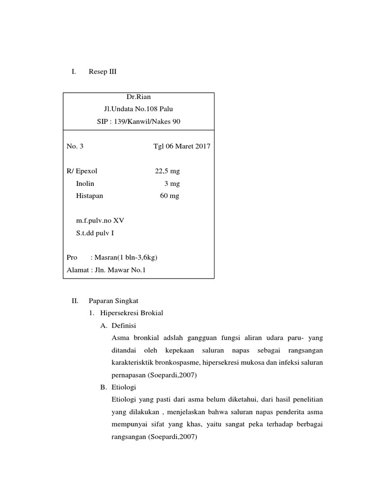 Resep Obat Epexol dan Histapan untuk Asma | PDF