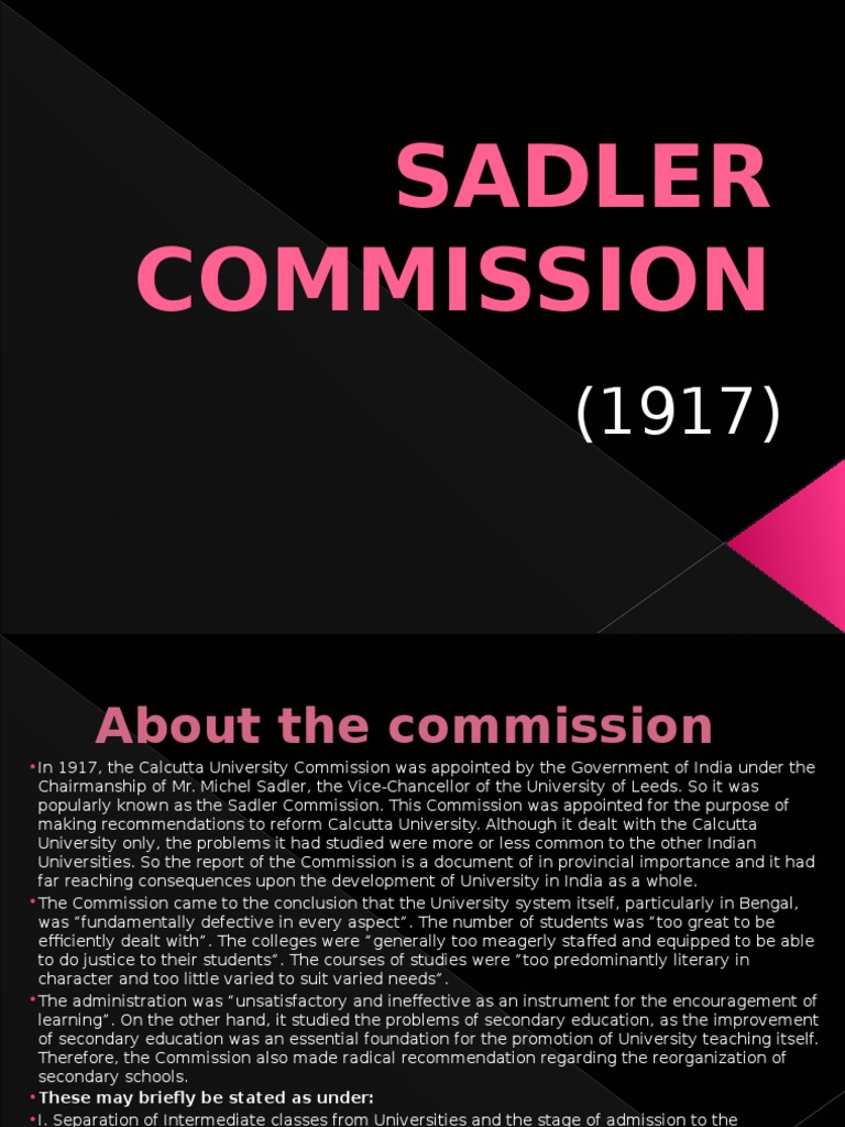 Sadler Commission Recommendations (1917) | PDF | College | University