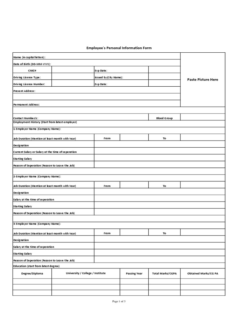 Employee Information Form | PDF | Employment | Social Institutions
