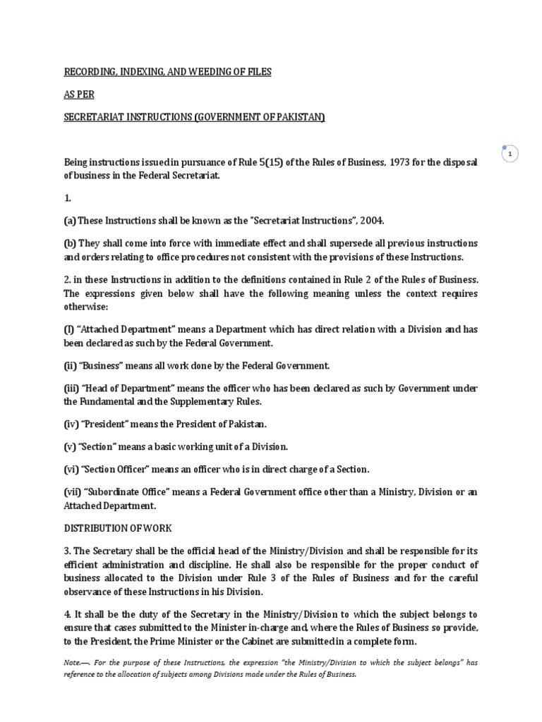 Secretariat Instructions (Government of Pakistan) | PDF | Classified Information | Secretary