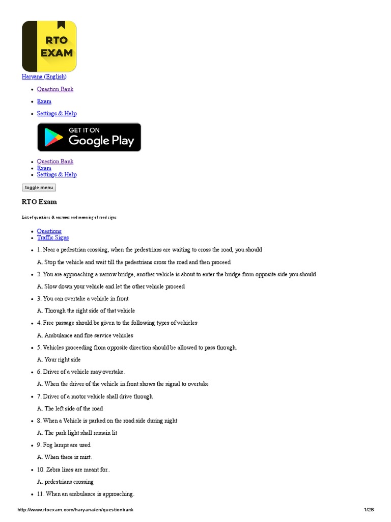 Question Bank: RTO Exam | PDF | Headlamp | Traffic