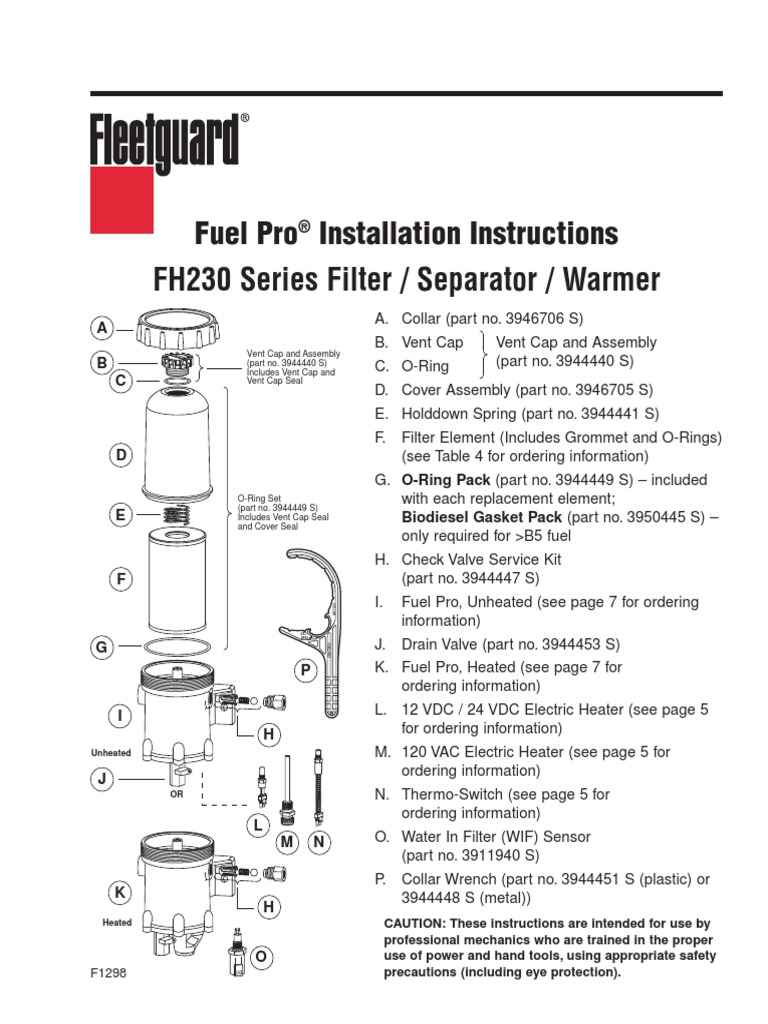 Fuel Pro Installation Instructions FH230 Series Filter / Separator ...
