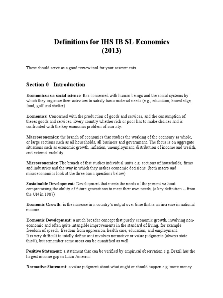 IB Economics Definitions PDF | PDF | Inflation | Unemployment