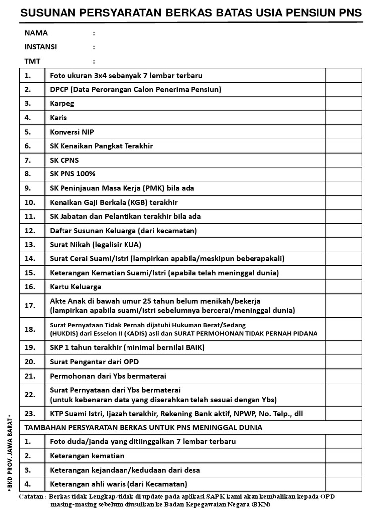 Persyaratan Berkas Pensiun PNS | PDF