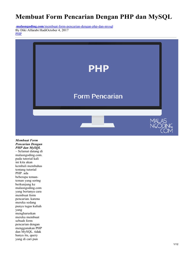 Membuat Form Pencarian Dengan PHP Dan MySQL PDF | PDF
