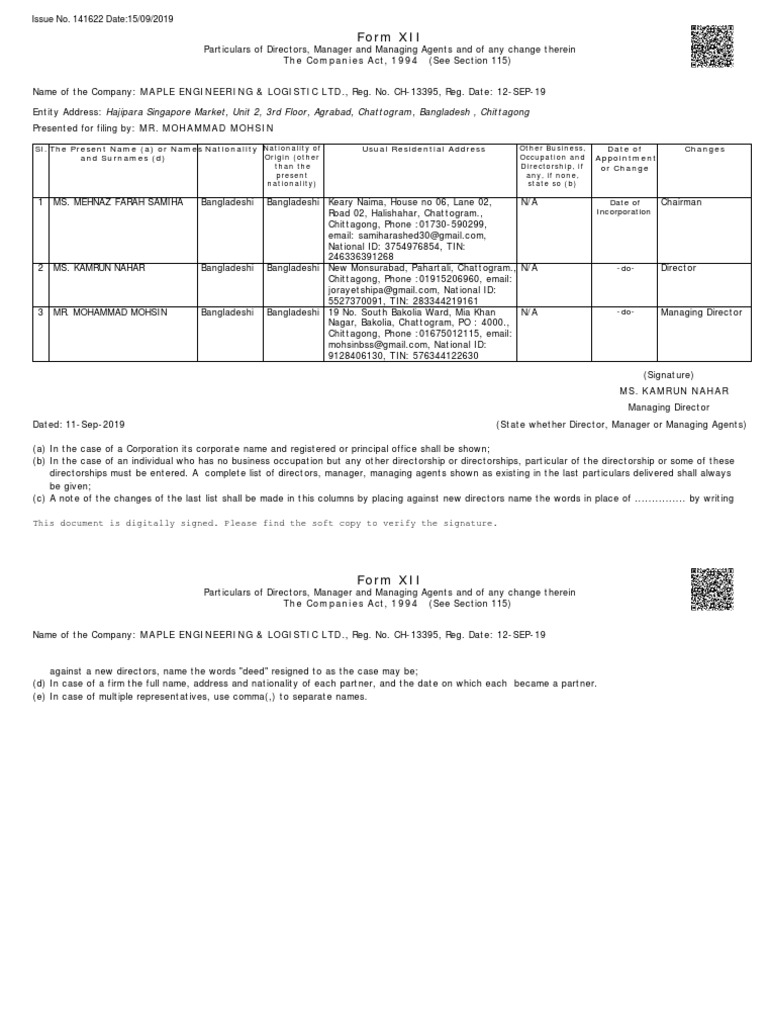 Form XII: The Companies Act, 1994 (See Section 115) | PDF | Bangladesh | Business