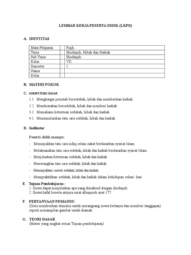 Contoh LKPD Fiqih | PDF