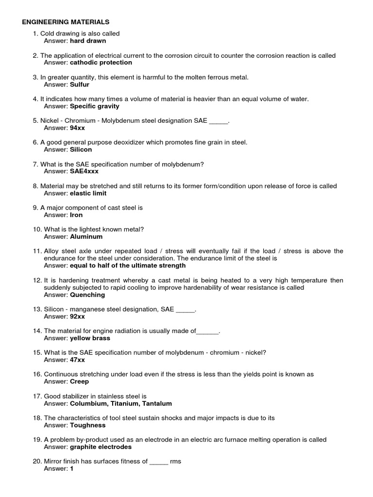 Mock Engineering Materials | PDF | Alloy | Steel