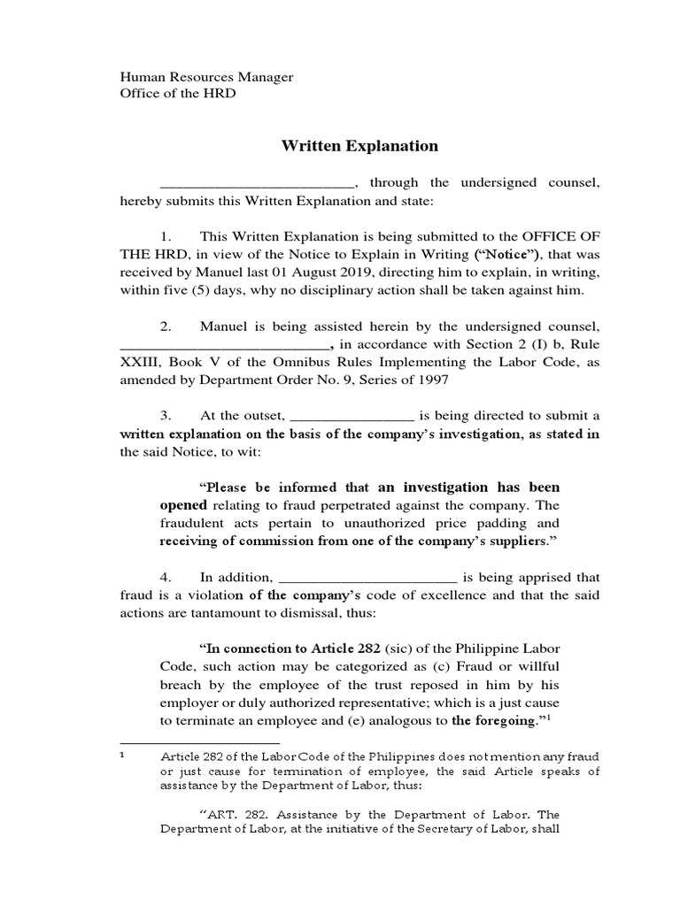 Sample Employee Written Explanation | PDF | Fraud | Employment