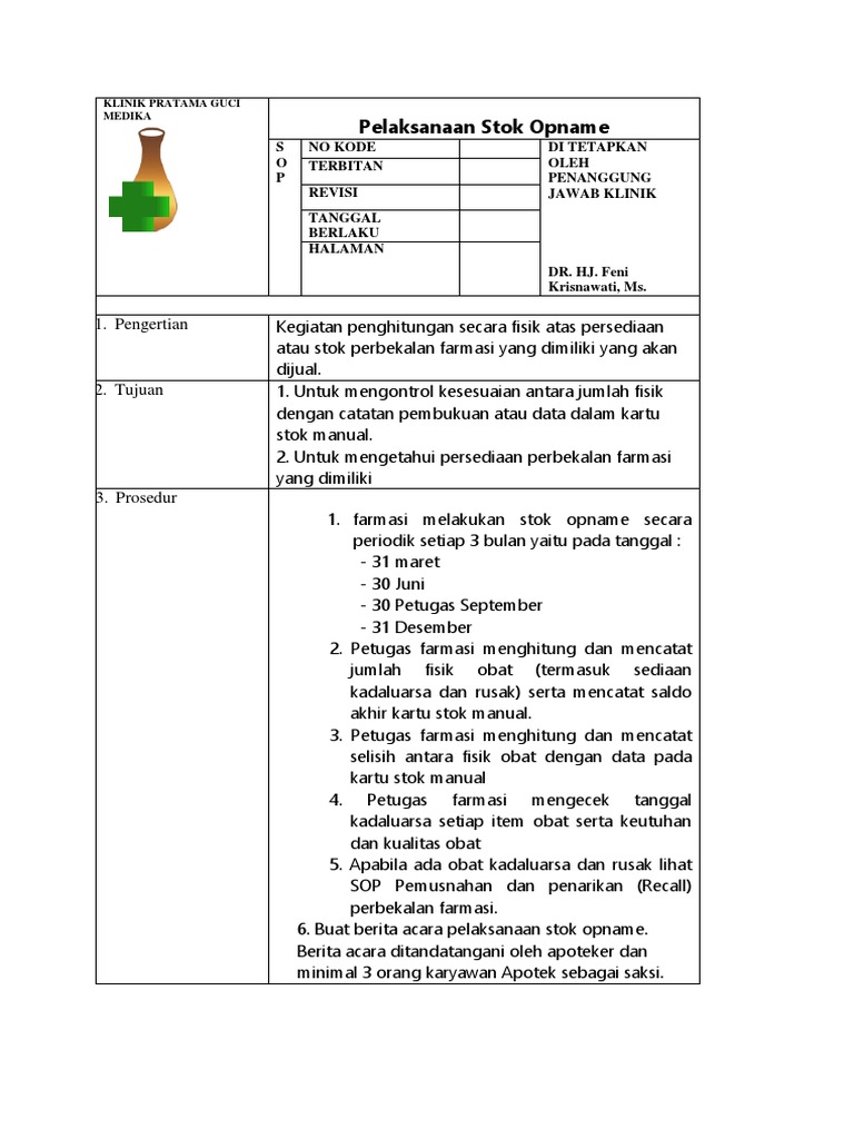 Sop Pelaksanaan Stock Opname Apd Pdf