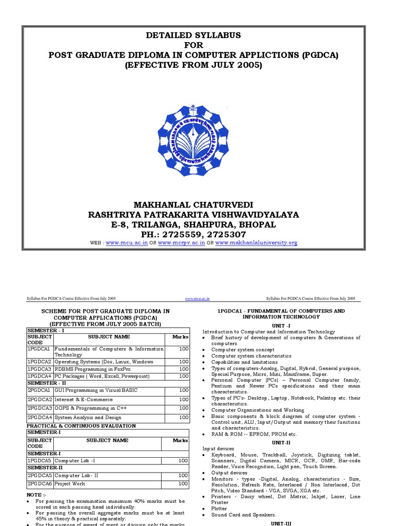 PGDCA Syllabus 2005 | PDF | Html | Constructor (Object Oriented ... PGDCA Syllabus 2005 | PDF | Html | Constructor (Object Oriented ...