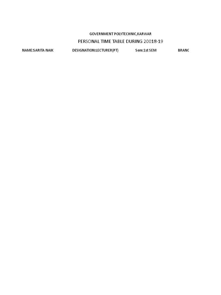 Personal Time Table During 20018-19: Government of Karnataka Government ...
