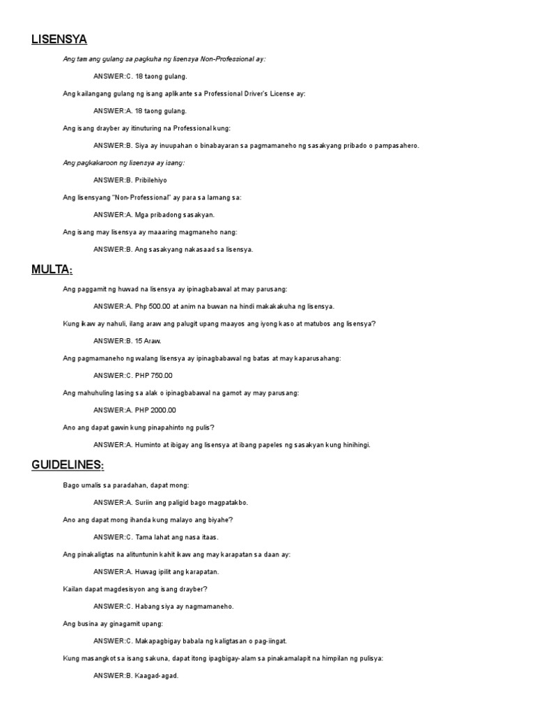 LTO Reviewer Tagalog Edit 1 | PDF