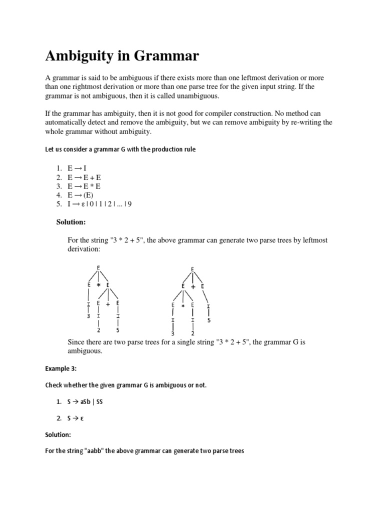 Analyzing Ambiguity in Grammars and Parsing Techniques for Resolving ...