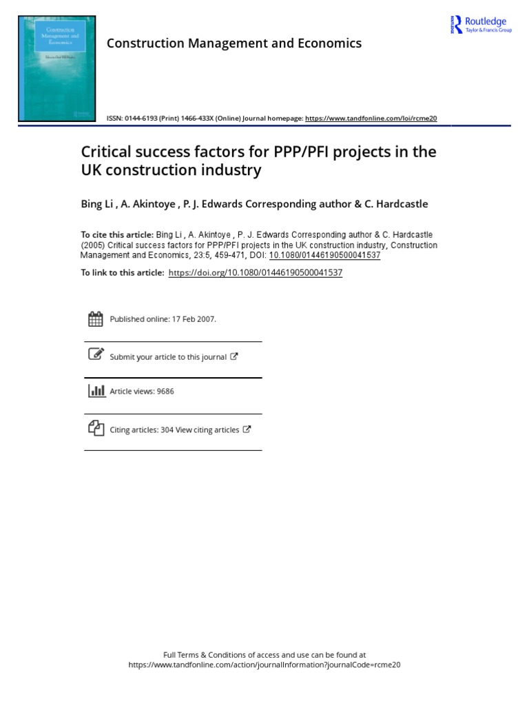 Critical Success Factors For PPP PFI Projects in The UK Construction ...