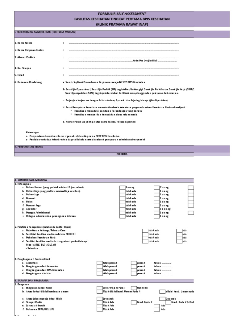 Format Self Assessment - Klinik Rawat Inap | PDF