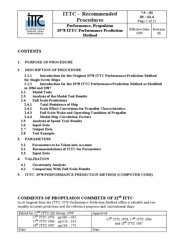 ITTC - Recommended Procedures: Performance, Propulsion 1978 ITTC Performance Prediction Method ...