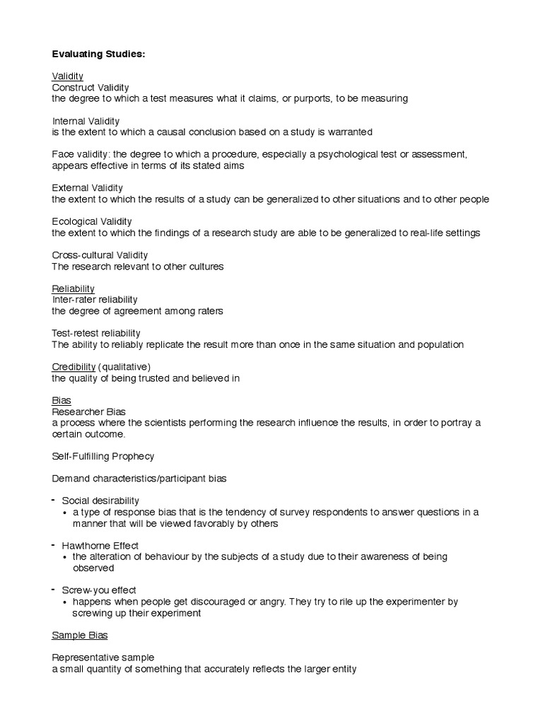 IB Psychology Evaluation Review PDF | PDF | Validity (Statistics) | Bias