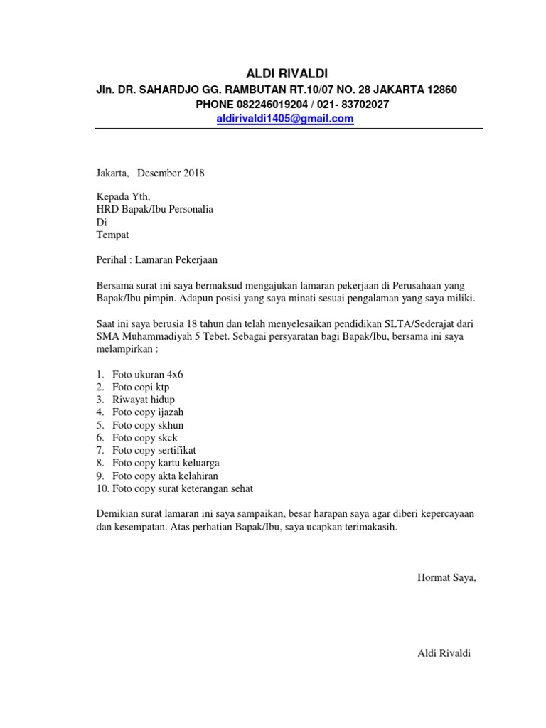 Lamaran Aldi Rivaldi | PDF