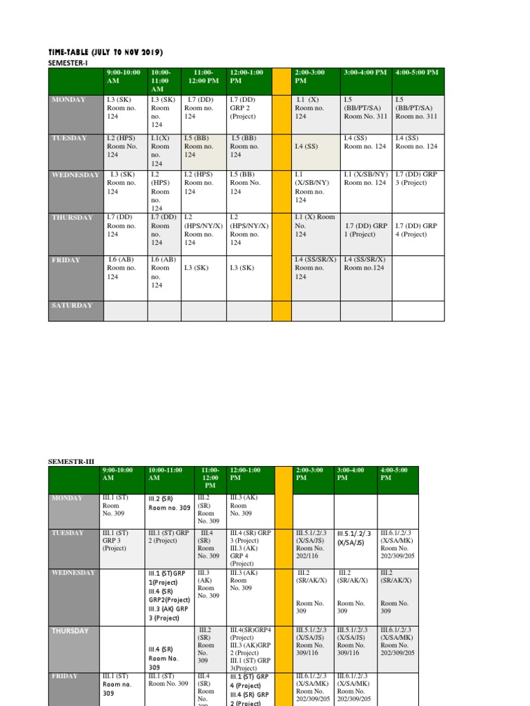 Time Table July-Nov 2019 | PDF