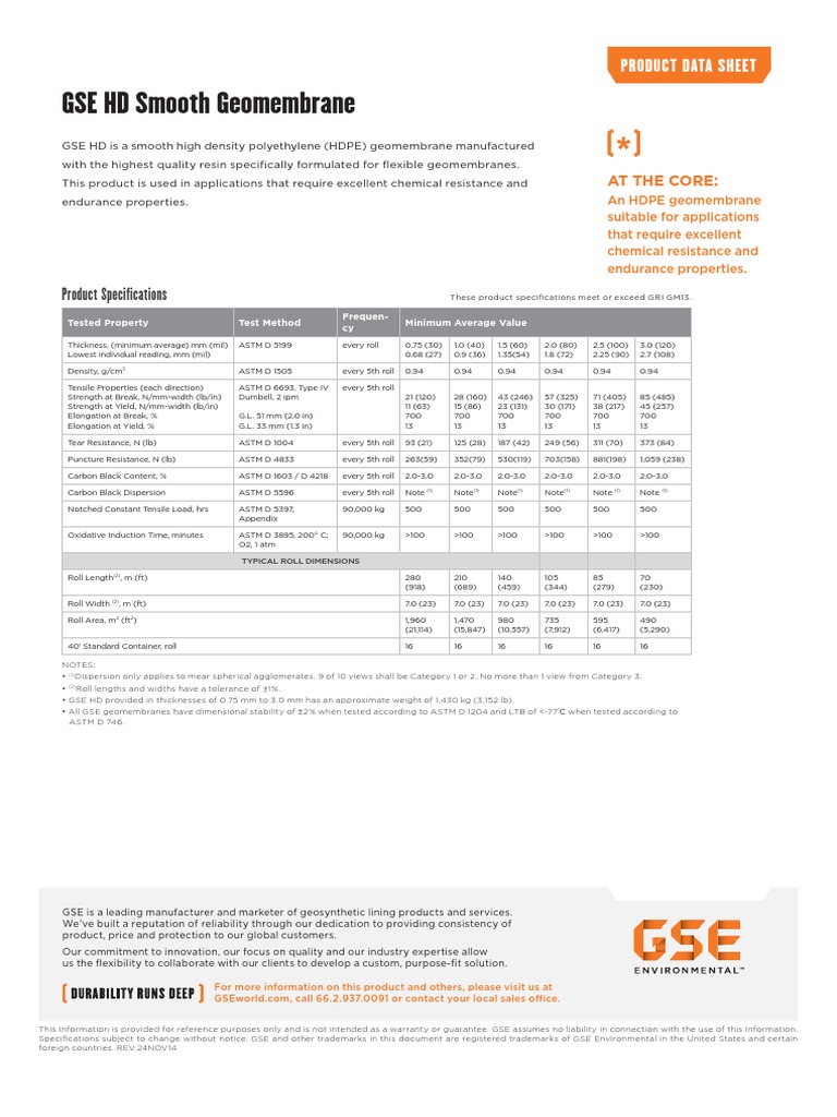 HDPE Geomembrane Product Data | PDF | Materials | Building Materials