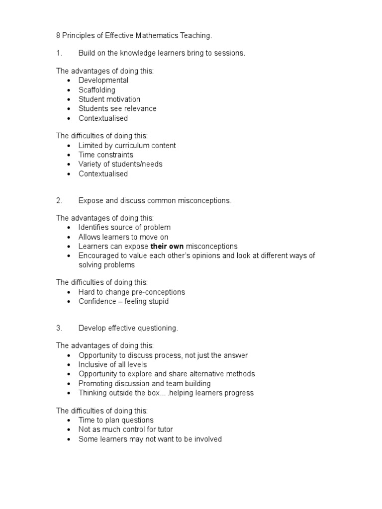 8 Principles for Effective Math Teaching | PDF | Teaching | Learning