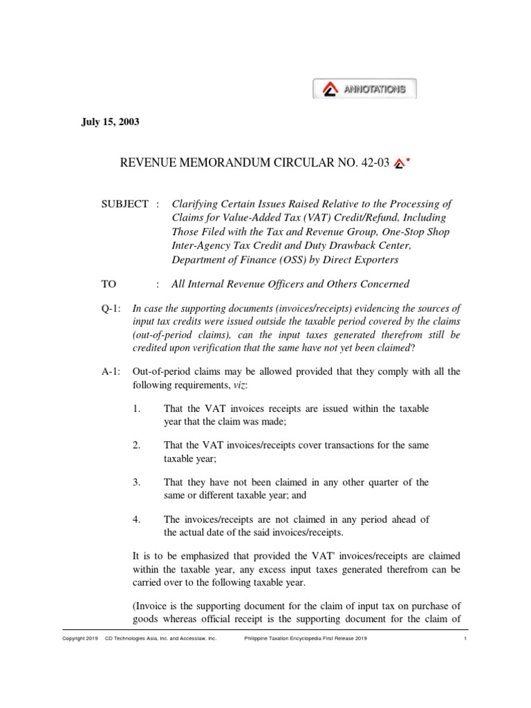 RMC No. 42-03 | Download Free PDF | Value Added Tax | Invoice