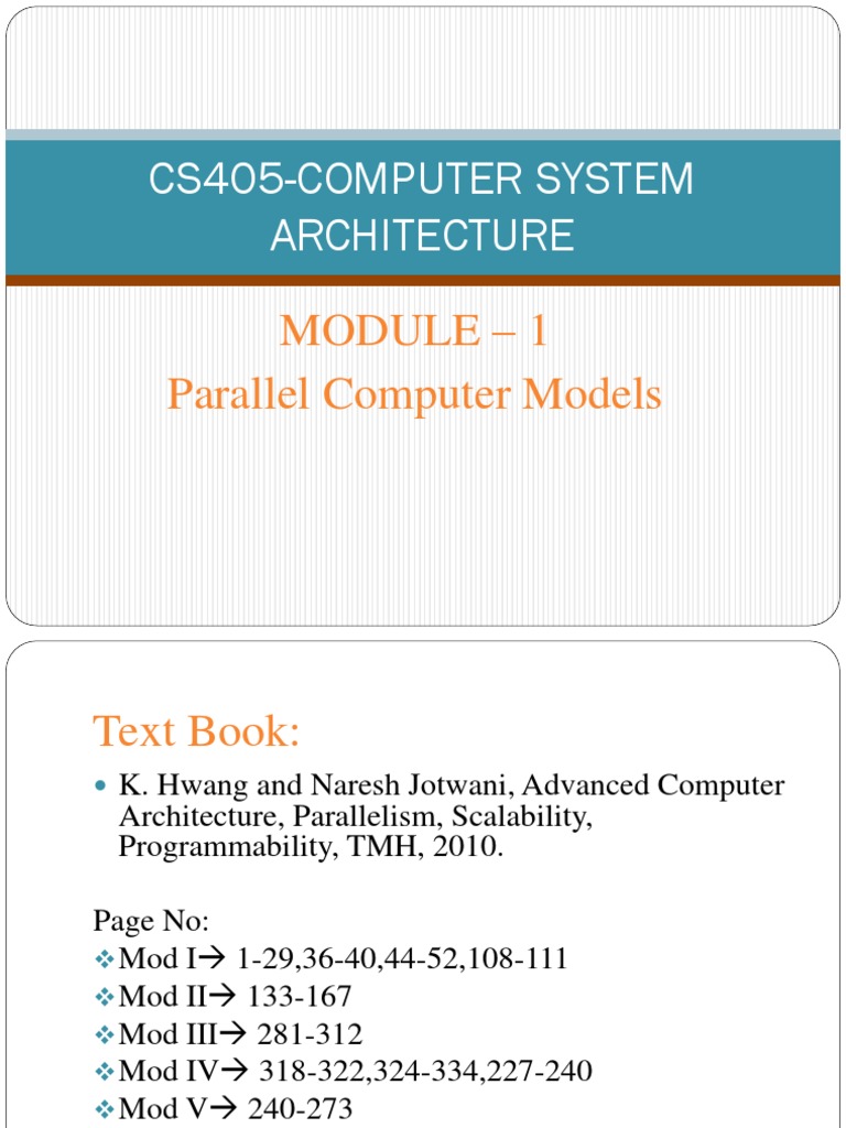 Cs405-Computer System Architecture: Module - 1 Parallel Computer Models | PDF | Parallel ...