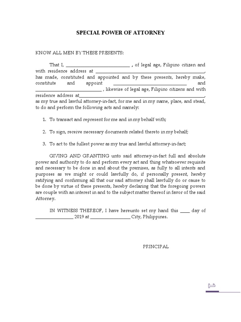 Special Power of Attorney Draft | PDF
