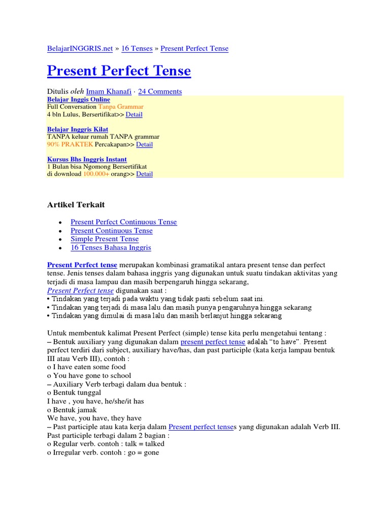 Materi Present Perfect | PDF | Karier & Perkembangan | Kajian Bahasa Asing