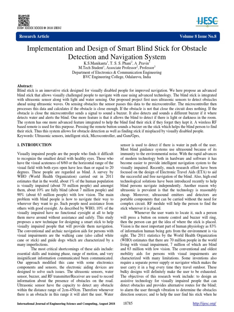.Implementation and Design of Smart Blind Stick For Obstacle Detection and Navigation System PDF ...