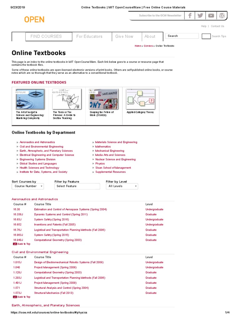 Online Textbooks - MIT OpenCourseWare - Free Online Course Materials ...