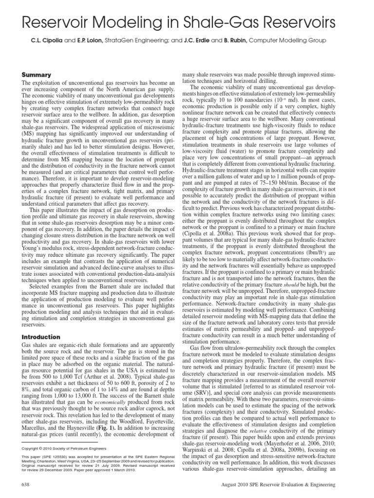 Reservoir Modeling in Shale-Gas Reservoirs | PDF | Shale Gas ...