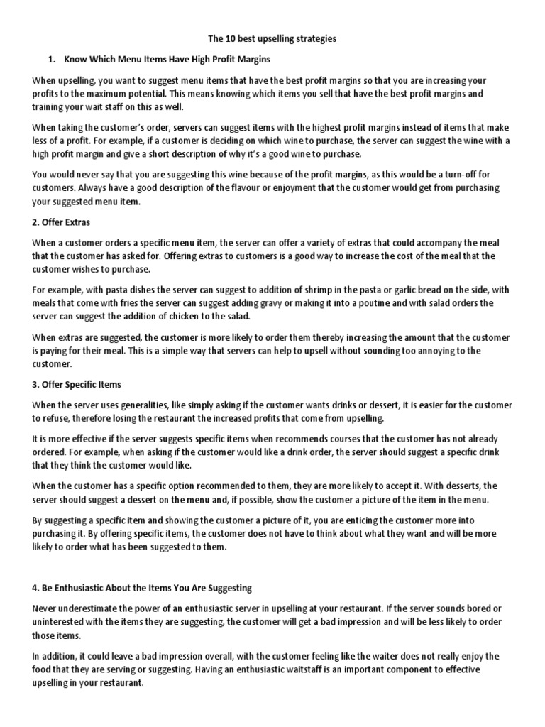 The 10 Best Upselling Strategies 1. Know Which Menu Items Have High ...