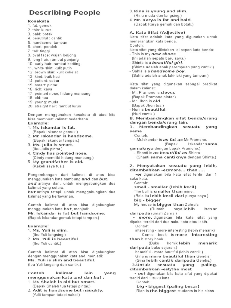 Deskripsi Sifat dan Penampilan Orang | PDF