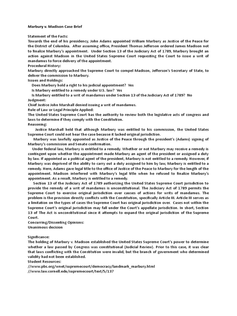 Marbury v. Madison Establishes the Power of Judicial Review | PDF ...