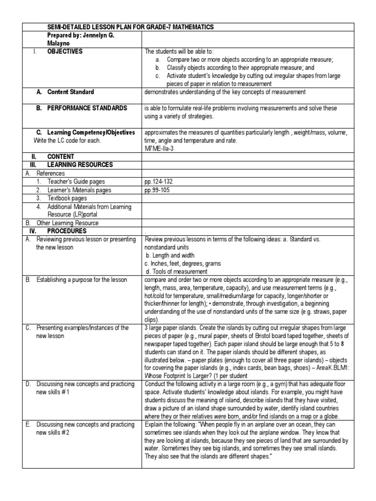 Day 5 | PDF | Measurement | Lesson Plan