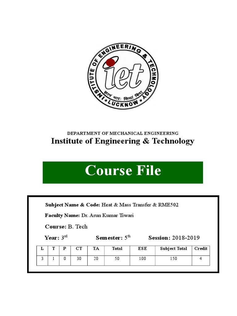 Format For Course File | PDF | Thermal Conduction | Heat Transfer
