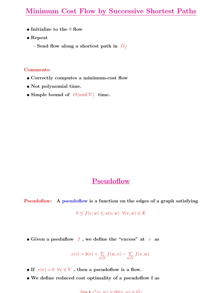 Minimum Cost Flow by Successive Shortest Paths: - Initialize To The 0 ...