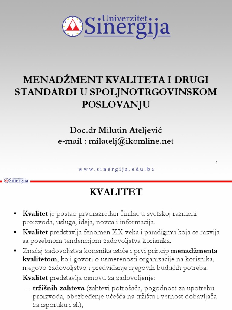 1.glava IV Kvalitet I Standardi | PDF