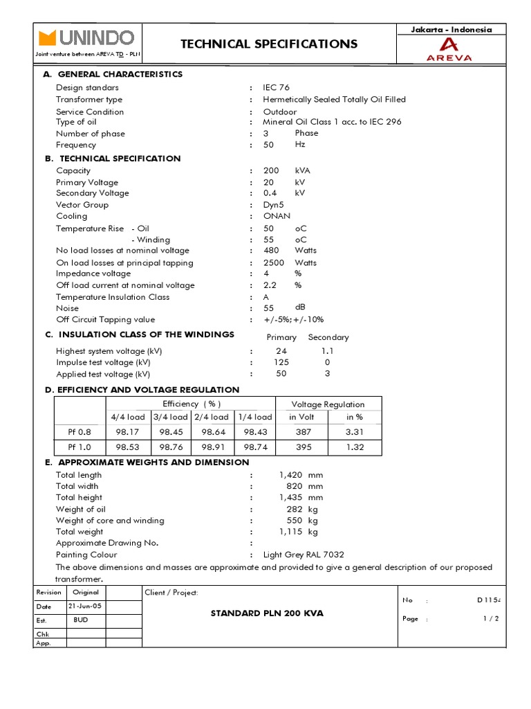 UNINDO 200kva PDF | PDF | Transformer | Electrical Engineering