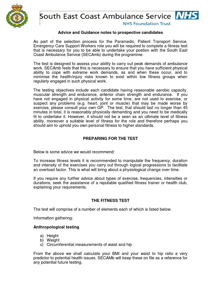 Paramedic Fitness Assessment Guidelines | PDF | Physical Fitness ...